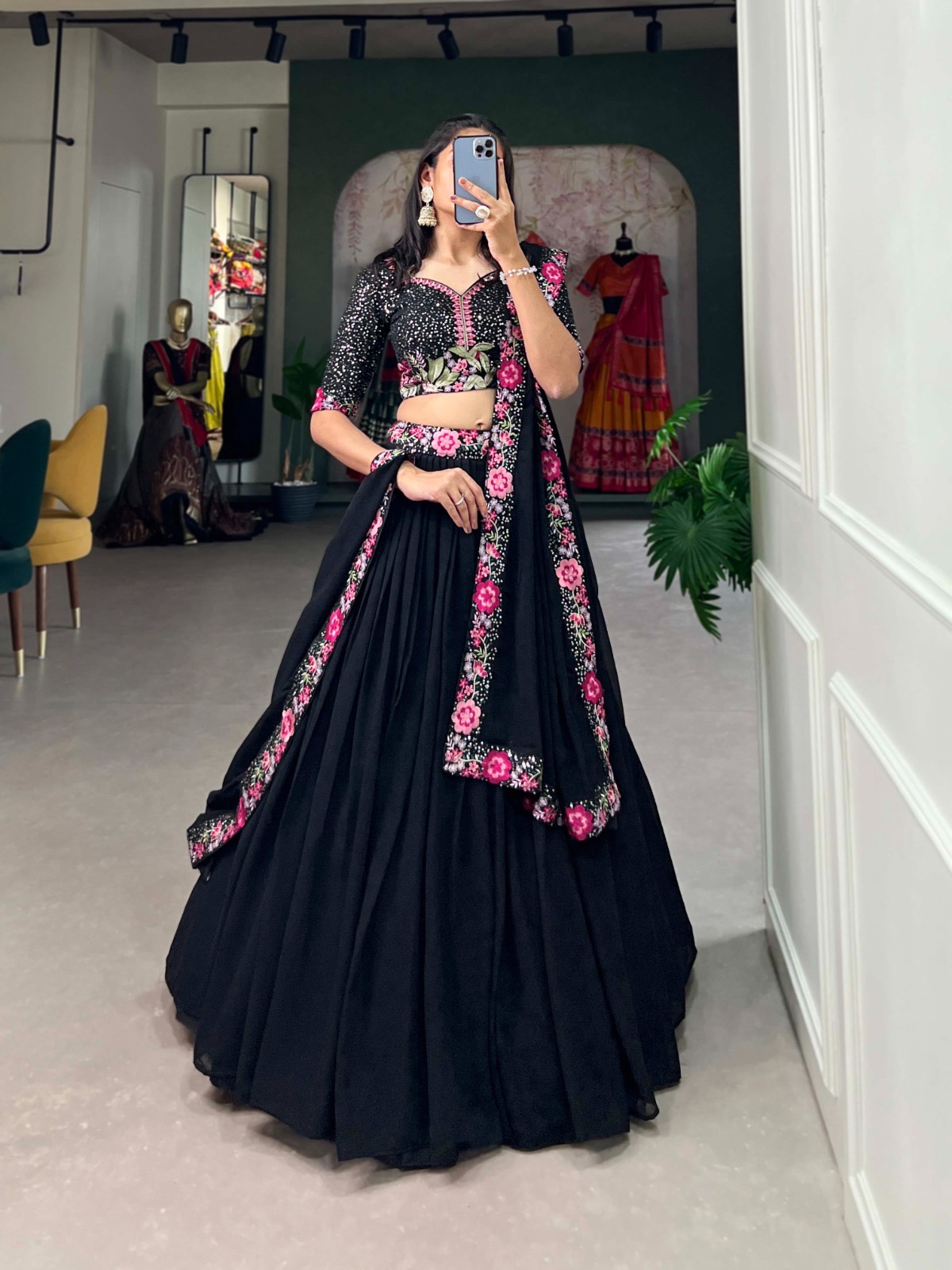 BLACK SEQUIN LEHENGA LNB1403BLK - Zarissa
