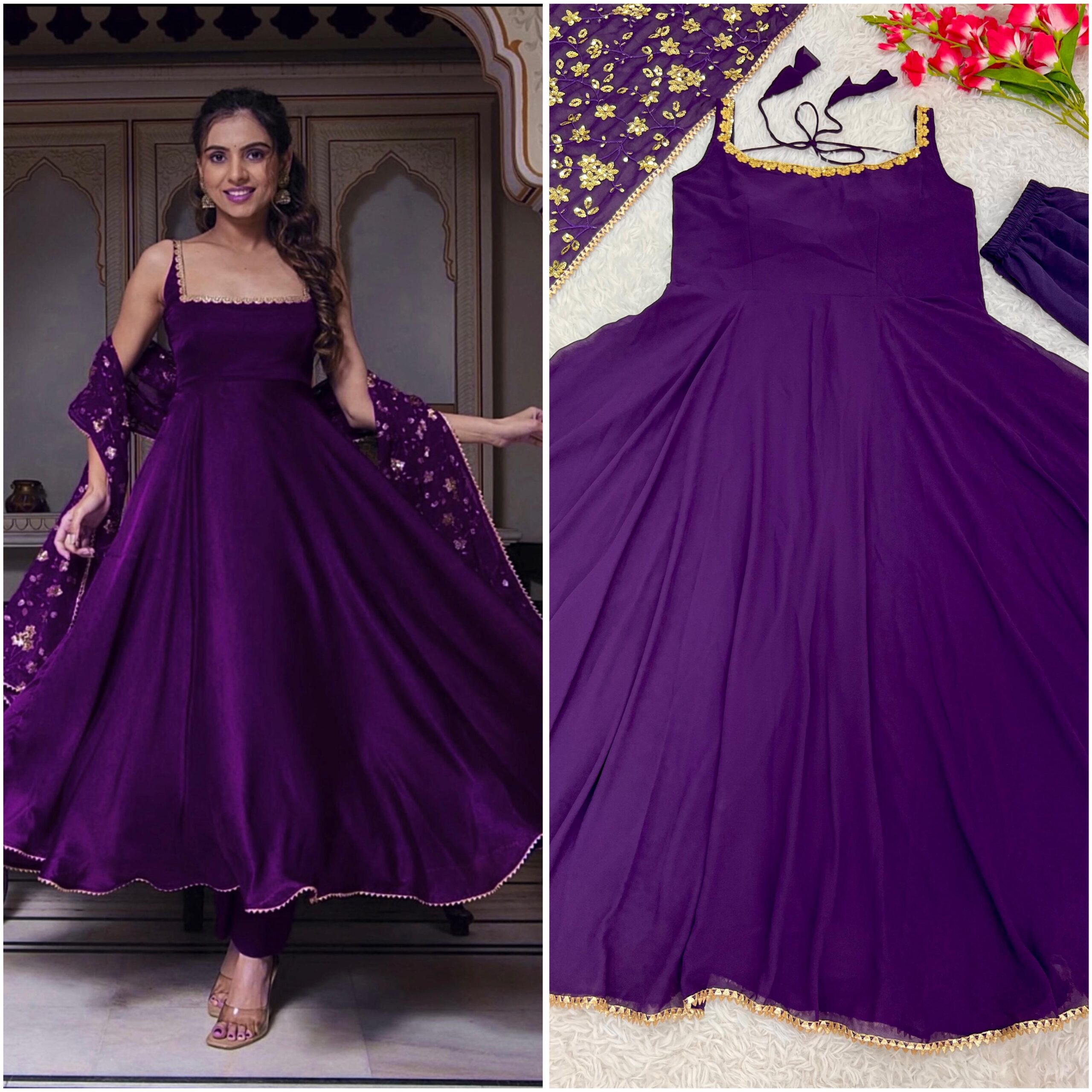 PURPLE GEORGETTE READY MADE SUIT PREORDER SPECIAL SRK5128A - Zarissa