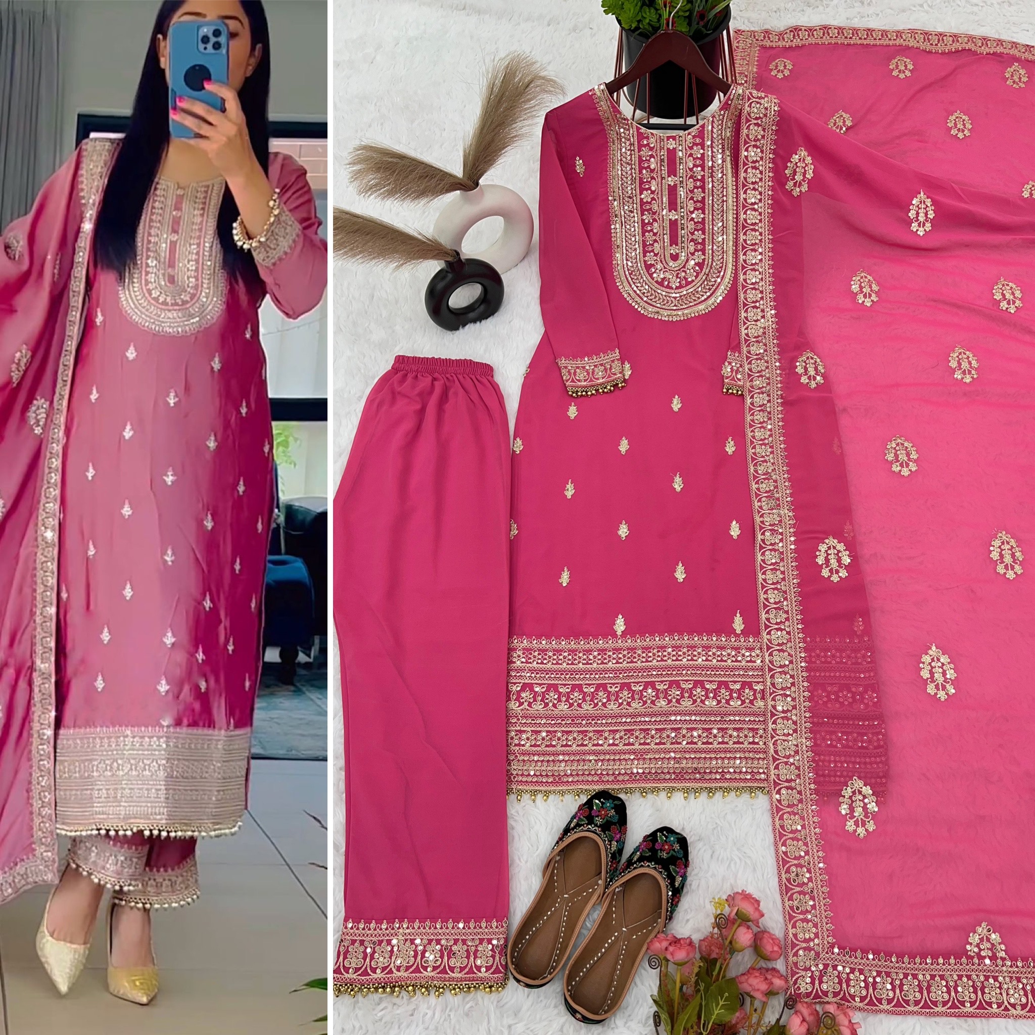 PINK GEORGETTE READY MADE SUIT PREORDER SPECIAL SRK5162PNK - Zarissa