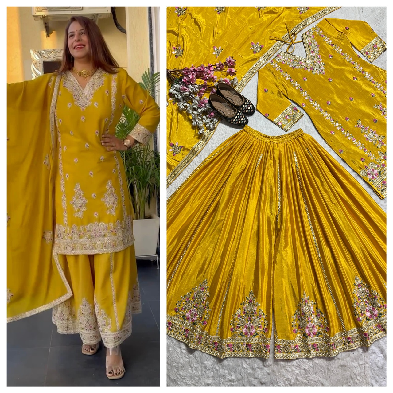 MUSTARD READY MADE PALAZZO SUIT PREORDER SPECIAL MF441MST - Zarissa