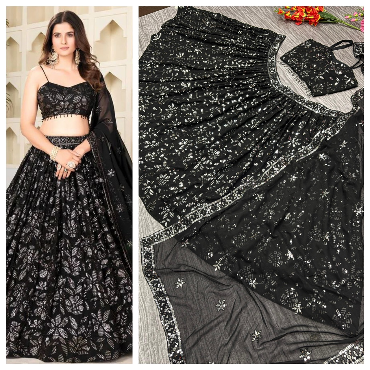 BLACK SEQUIN LEHENGA PREORDER SPECIAL HC1025 - Zarissa