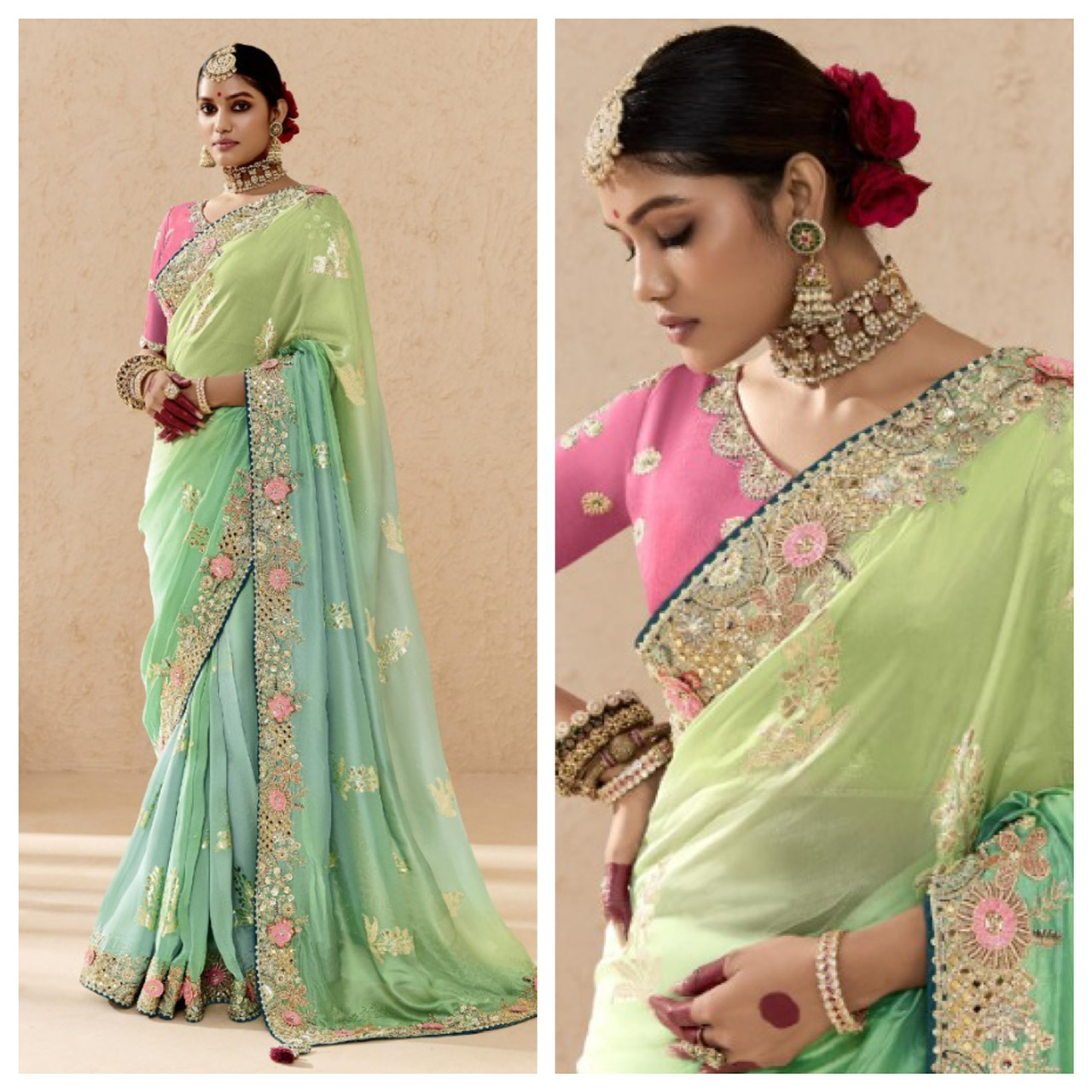 TWO TONE FANCY SILK SAREE PREORDER SPECIAL KIM384 - Zarissa