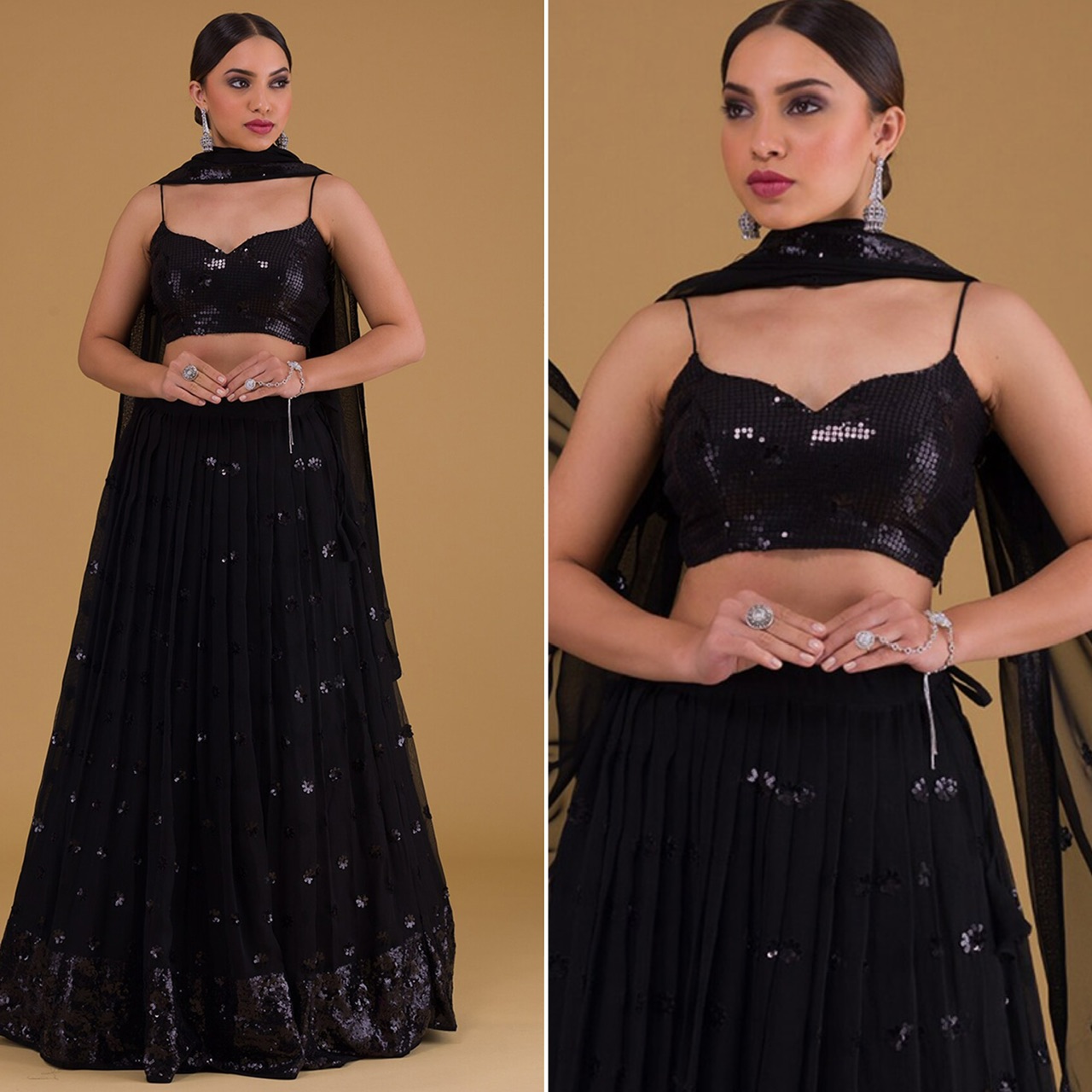 BLACK SEQUIN LEHENGA PREORDER SPECIAL ZEE15068BLK - Zarissa