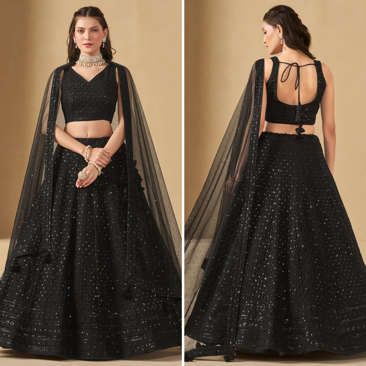 BLACK SEQUIN LEHENGA PREORDER SPECIAL ZEE5124BLK - Zarissa